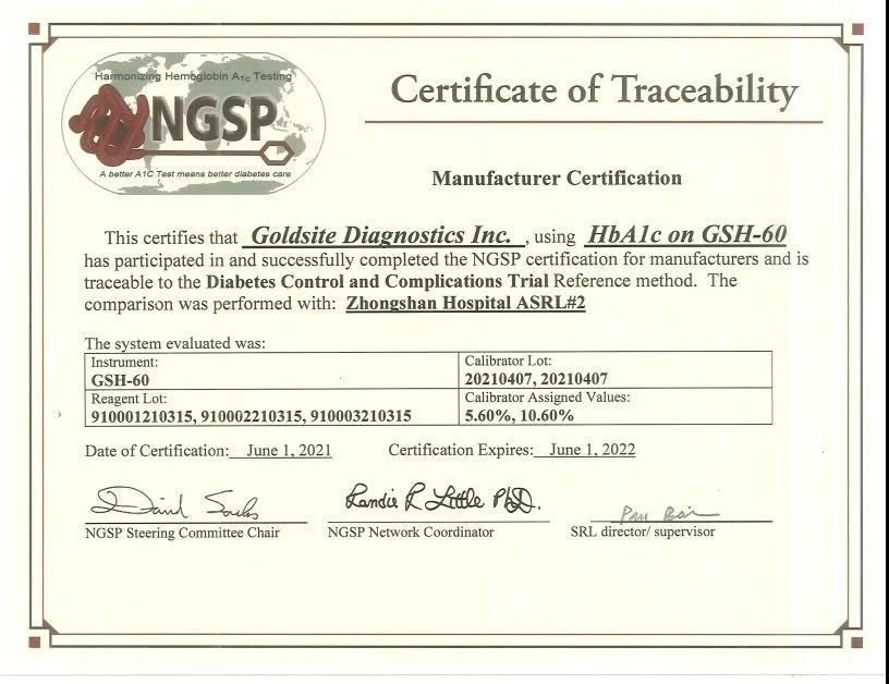 GSH-60 and other HbA1c testing platforms receive dual certification ...